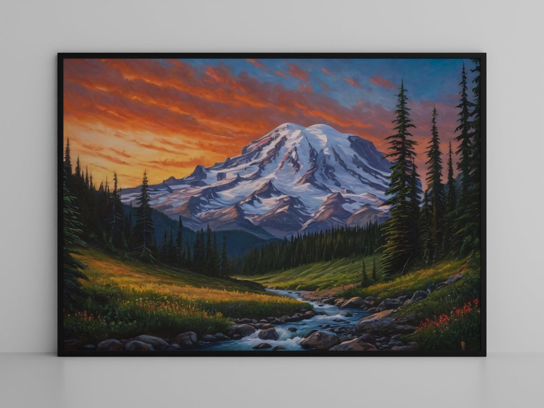Mt Rainier Washington, Mountain Nature Landscape Wall Art, National ...