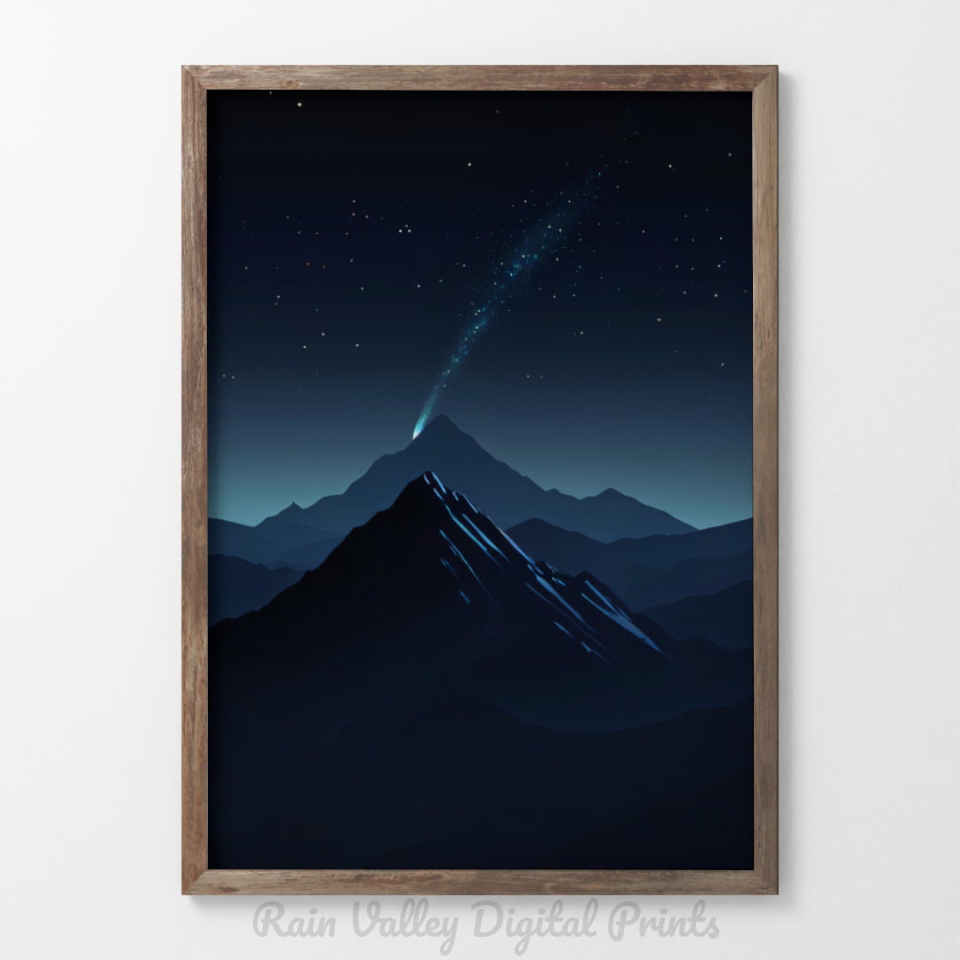 Celestial Harmony Comet in Night Sky and Mountains Wall Art, Neowise ...