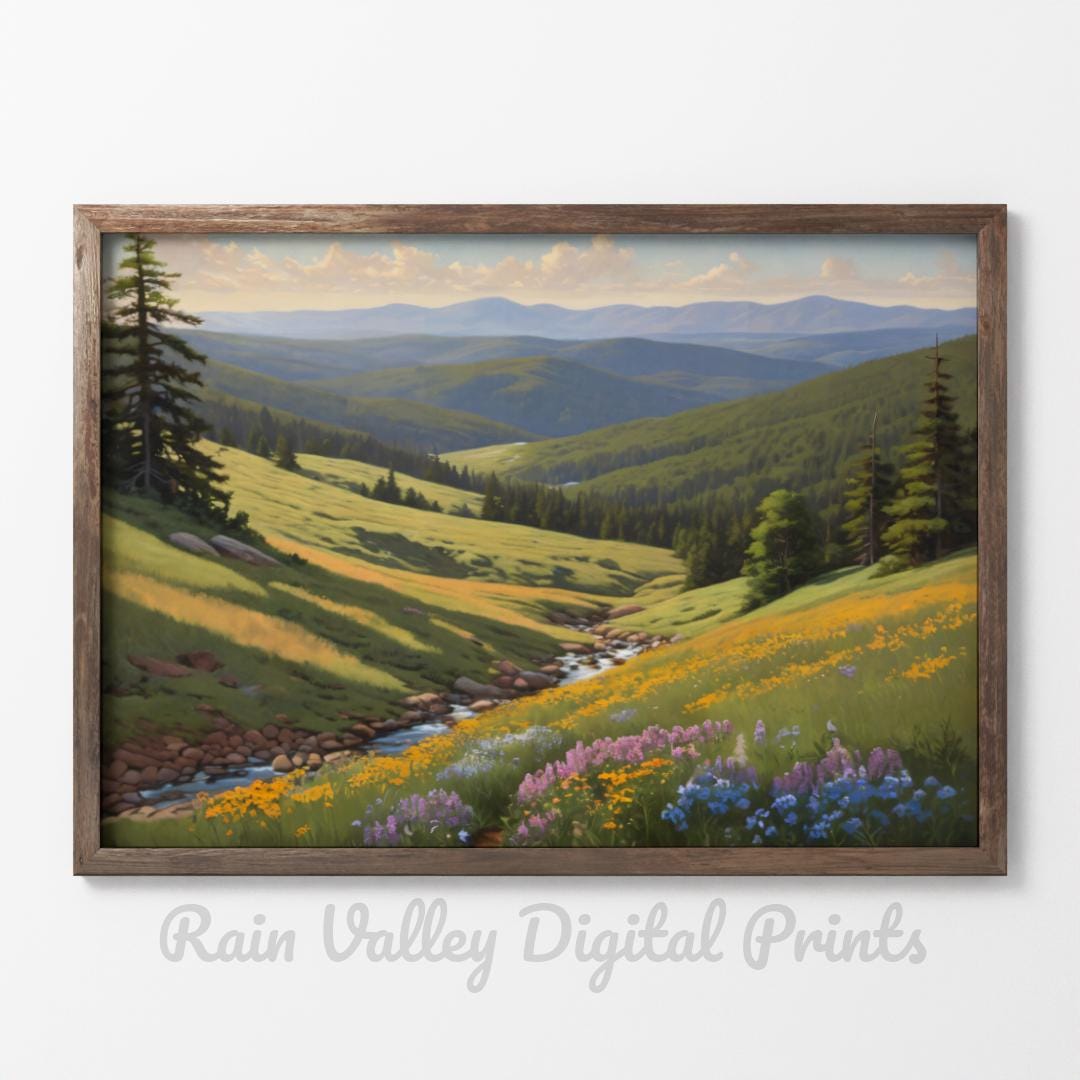 Serene Summer Wildflower Hills Meadow Wall Art, Nature Wall Decor ...