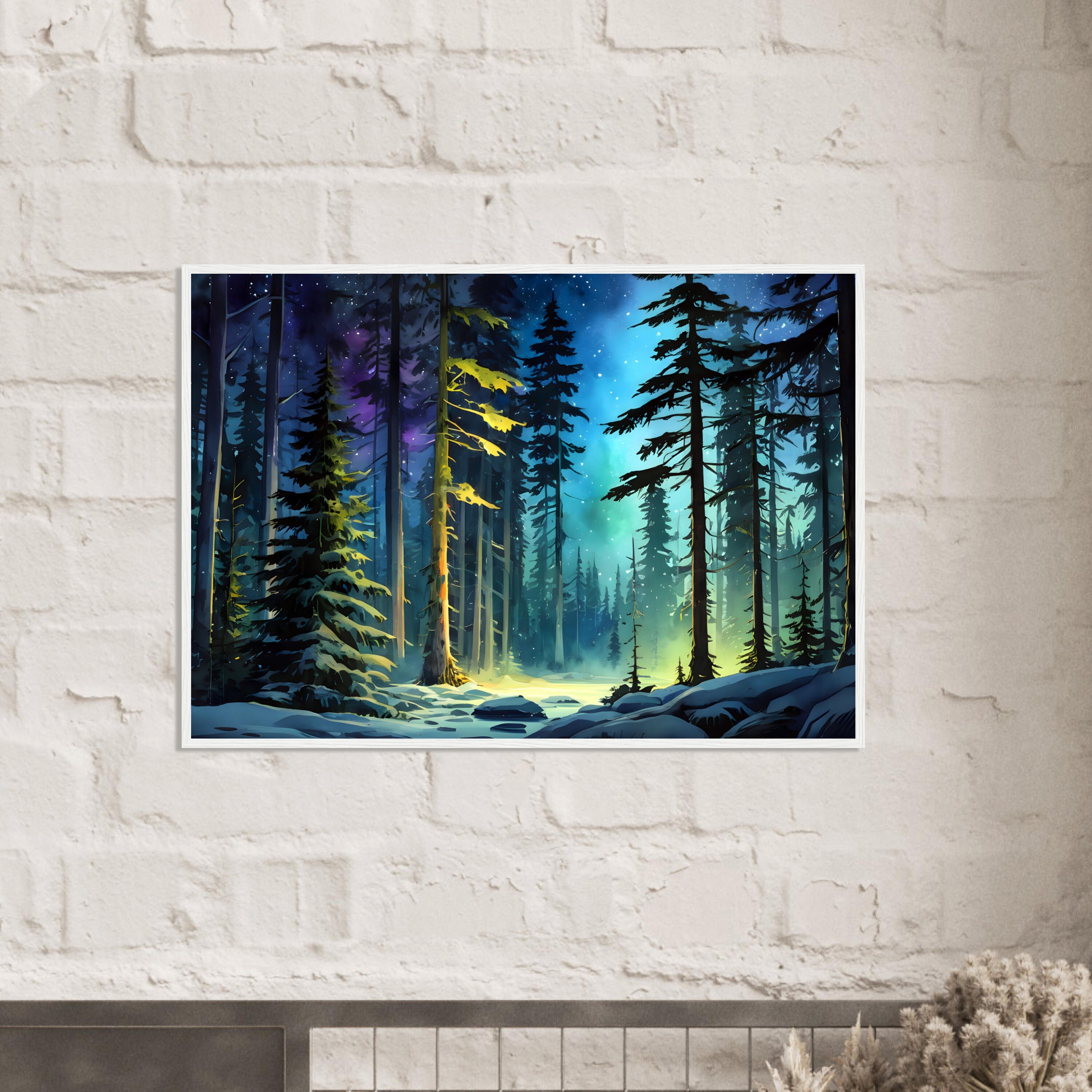 Starry Night Sky Nighttime Forest Watercolor Wall Art - Etsy