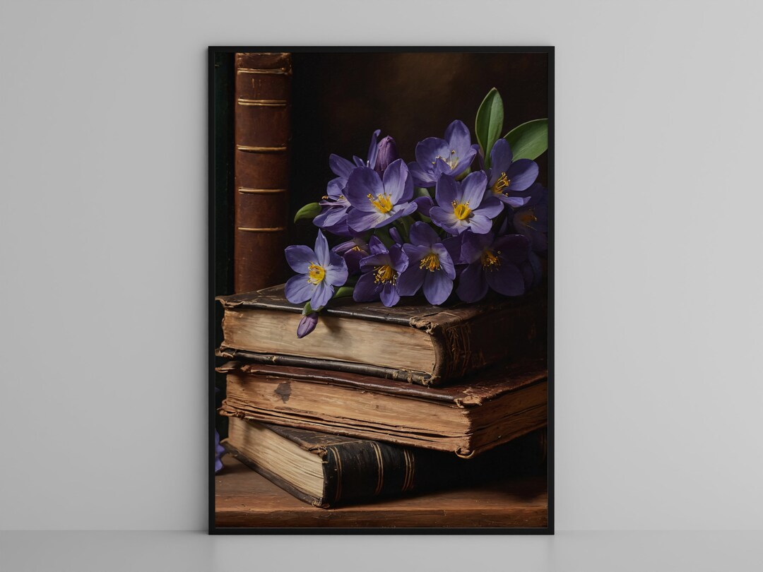 Vintage Book Stack Art Rustic Spring Wall Art Farmhouse Spring Print ...