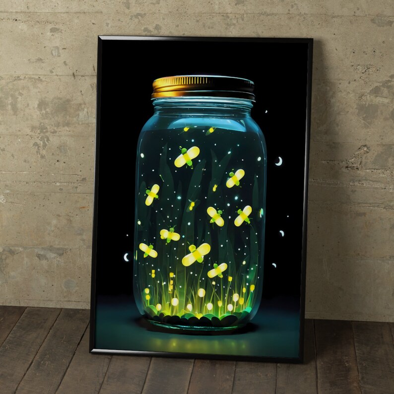 Firefly in A Jar Wall Art, Summer Nights Lightning Bugs, Digital Art ...