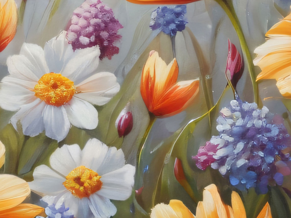 Abstract Spring Meadow Art Print, Bright Wildflowers Gouache Painting ...