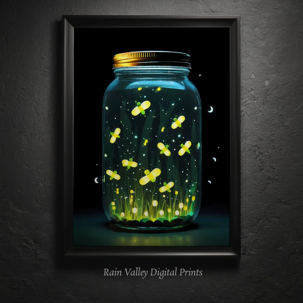 Firefly in A Jar Wall Art, Summer Nights Lightning Bugs, Digital Art ...