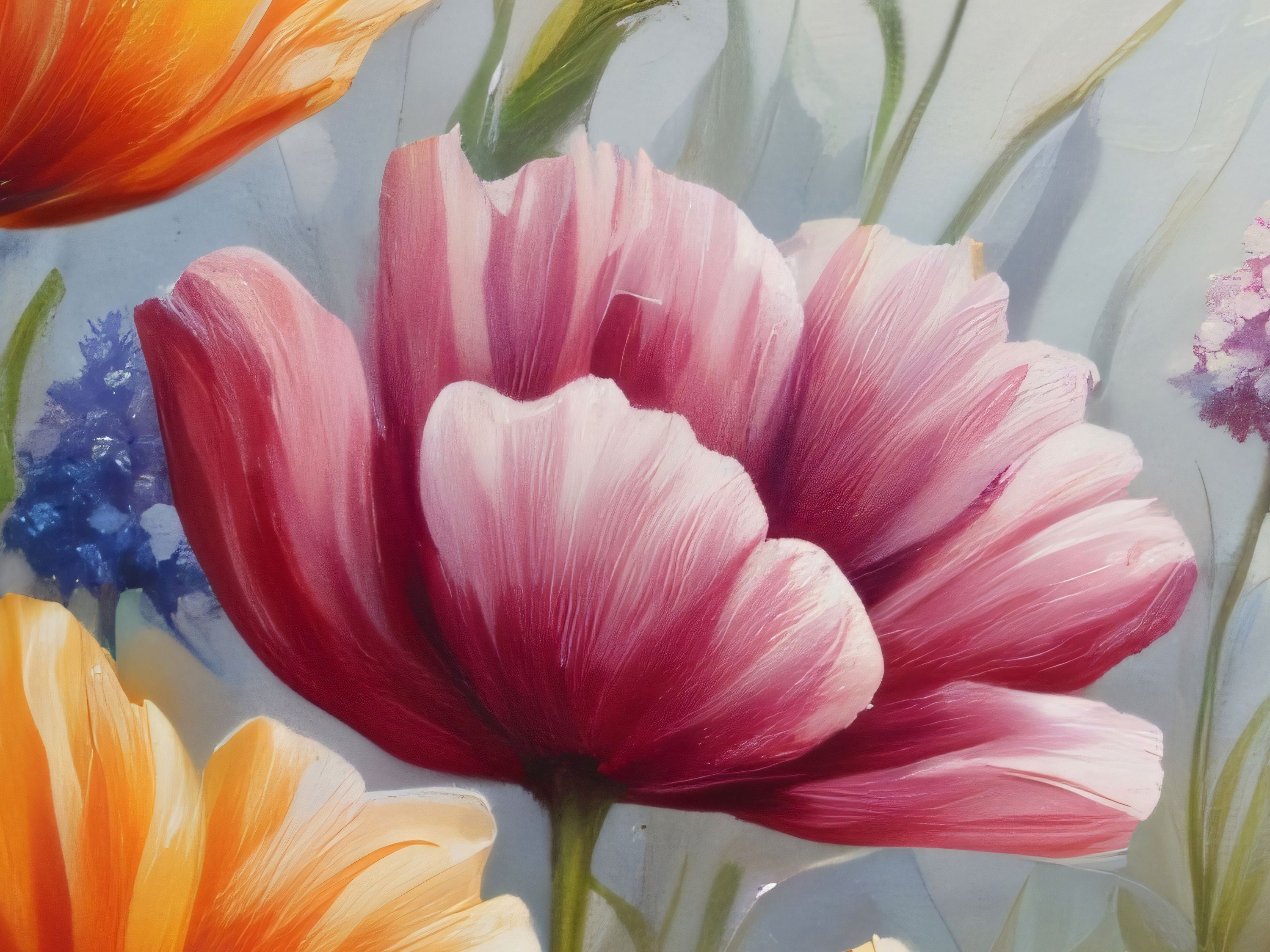 Abstract Spring Meadow Art Print, Bright Wildflowers Gouache Painting ...