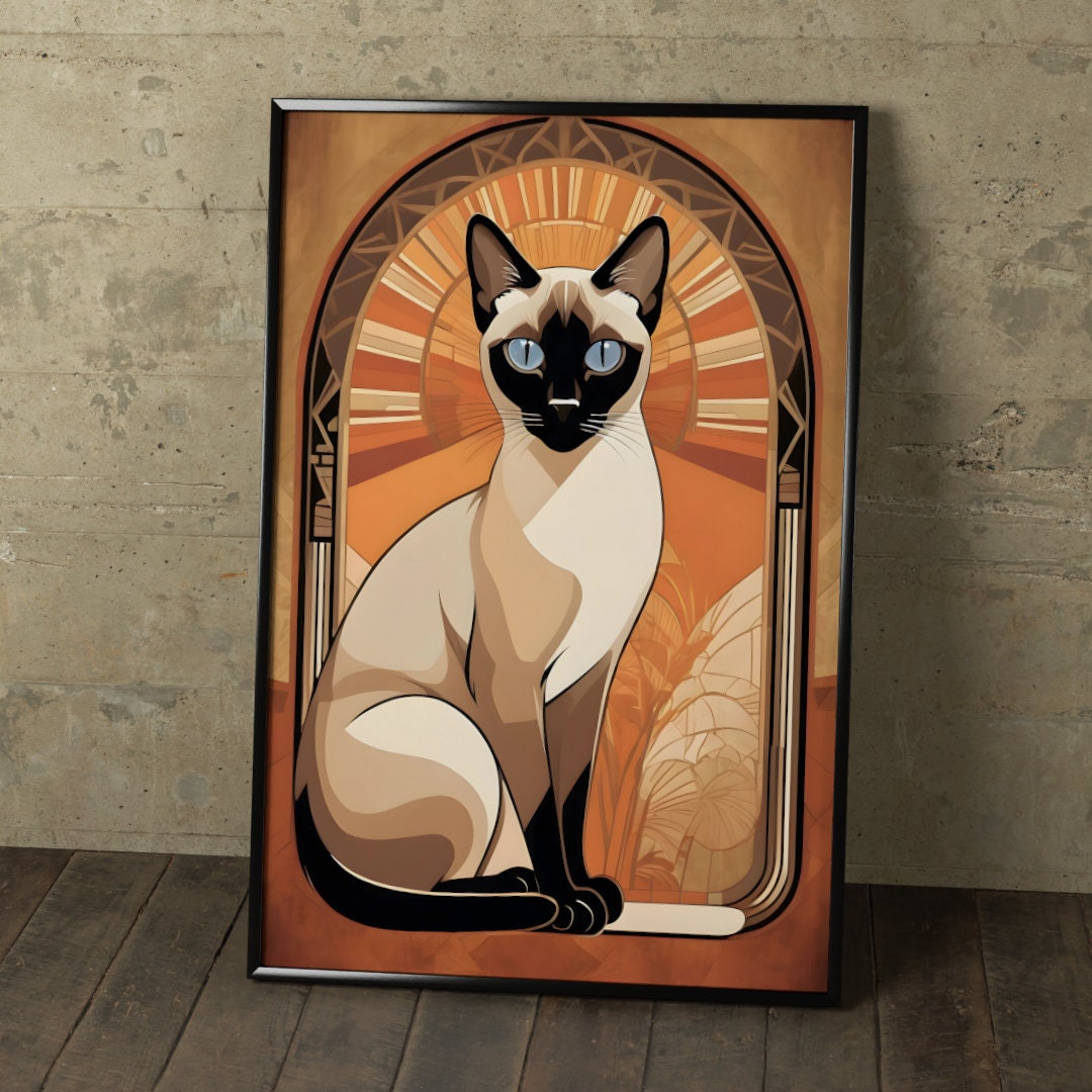 Art Deco Siamese Cat Wall Art, Digital Print - Etsy