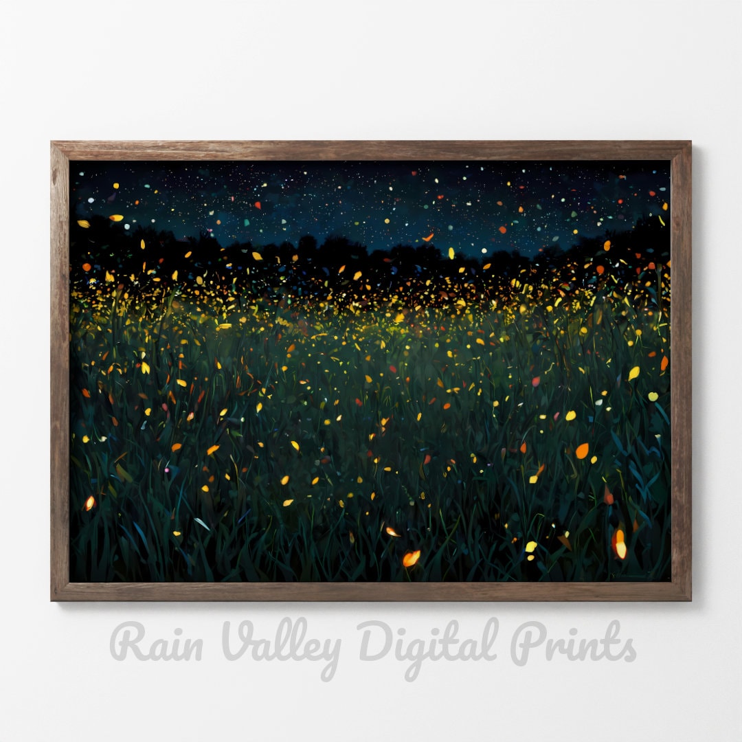 Fireflies at Twilight Landscape Oil Painting Wall Art, Luminous Home ...