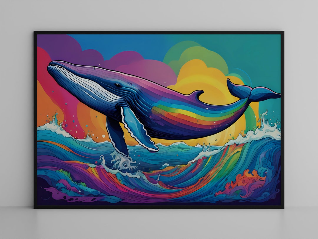Colorful Whale Wall Art, Humpback Whale Dopamine Decor, Framed ...