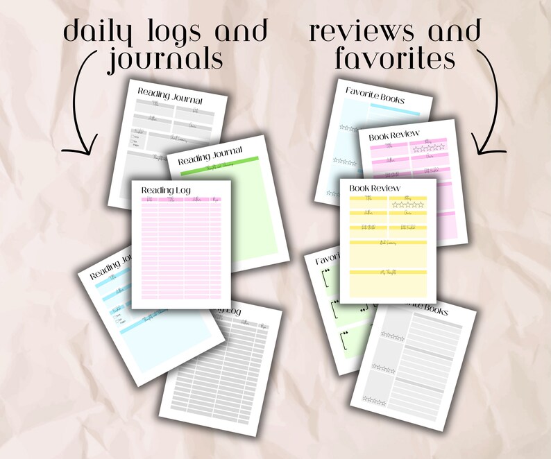 Reading Log Printable Bundle, Reading Tracker Pages, Reading Journal ...