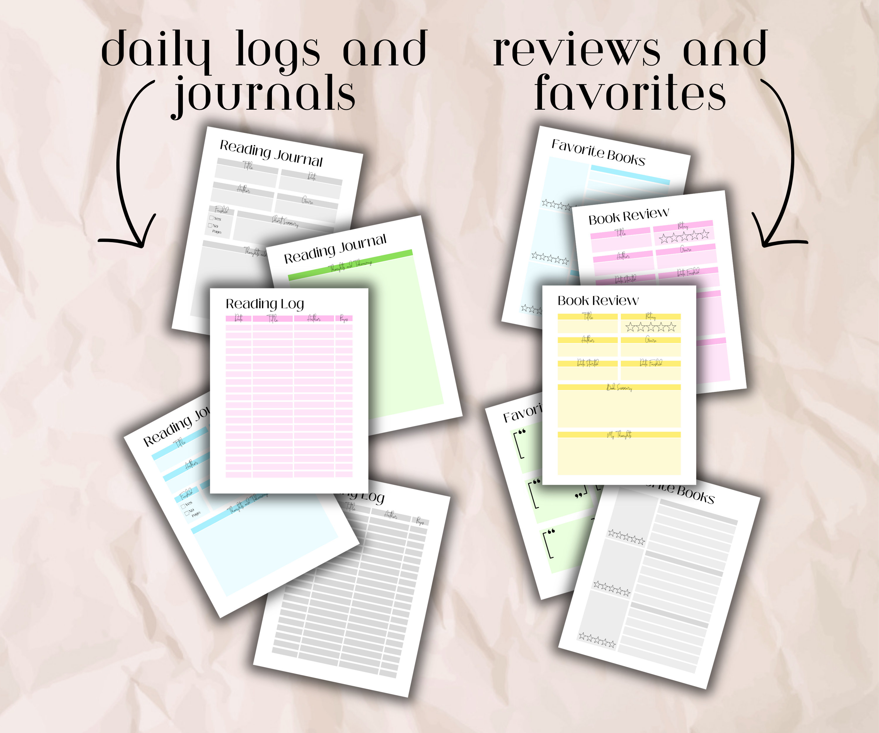 Reading Log Printable Bundle, Reading Tracker Pages, Reading Journal ...