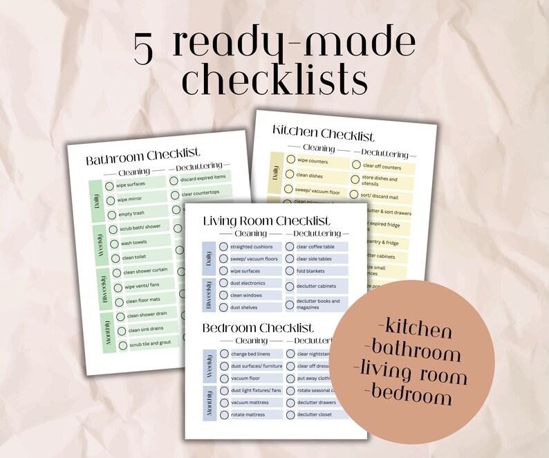 Printable Cleaning Checklist Pack, Chore Trackers, Declutter Checklist ...