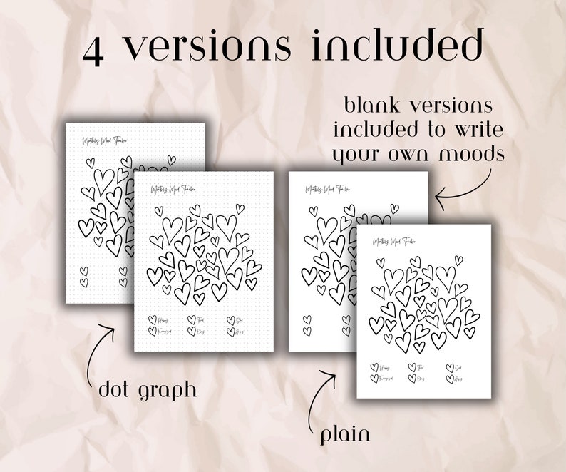 Hearts Mood Tracker Printable, Monthly Mood Log, Mood Track Bullet ...