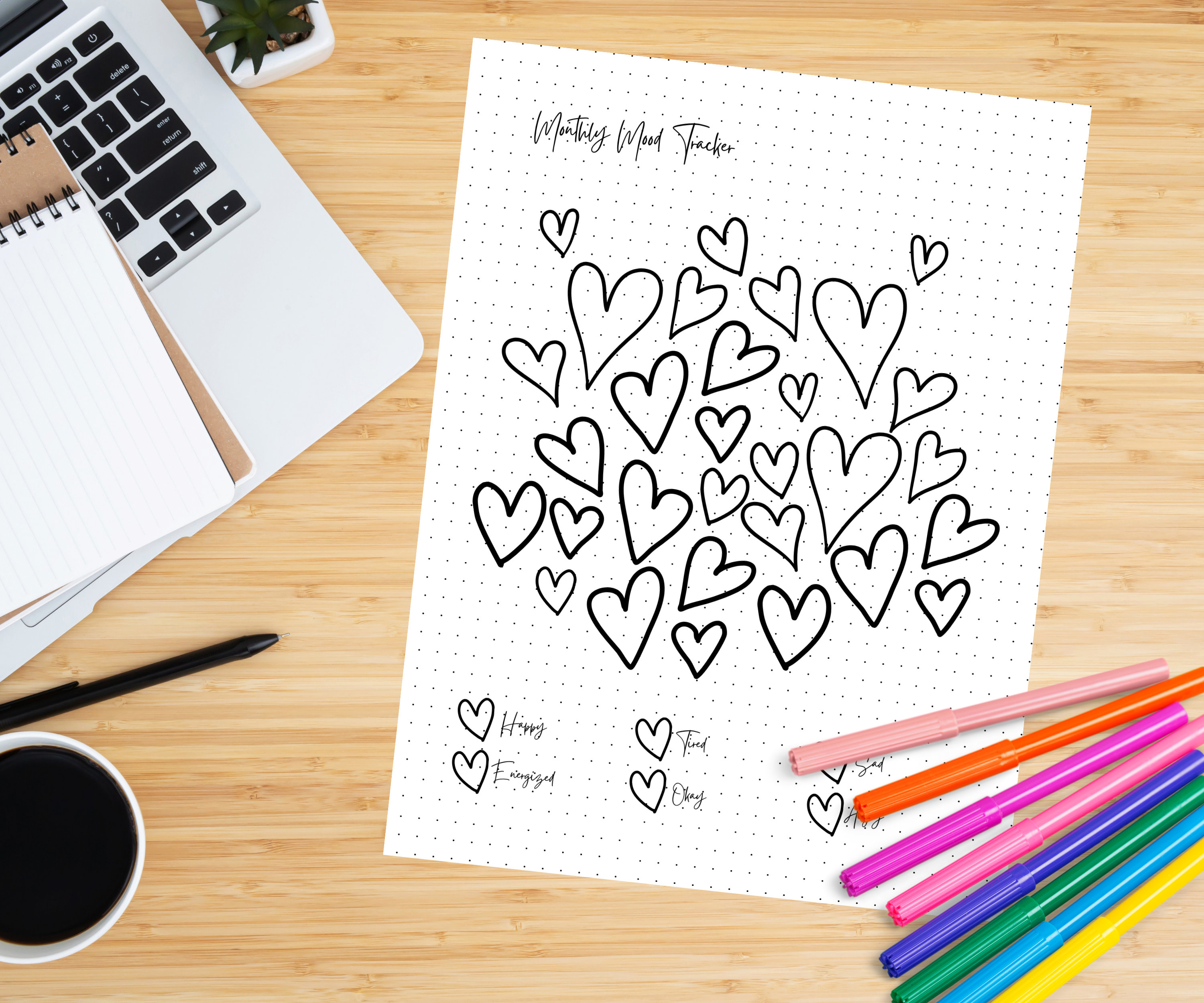 Hearts Mood Tracker Printable, Monthly Mood Log, Mood Track Bullet ...