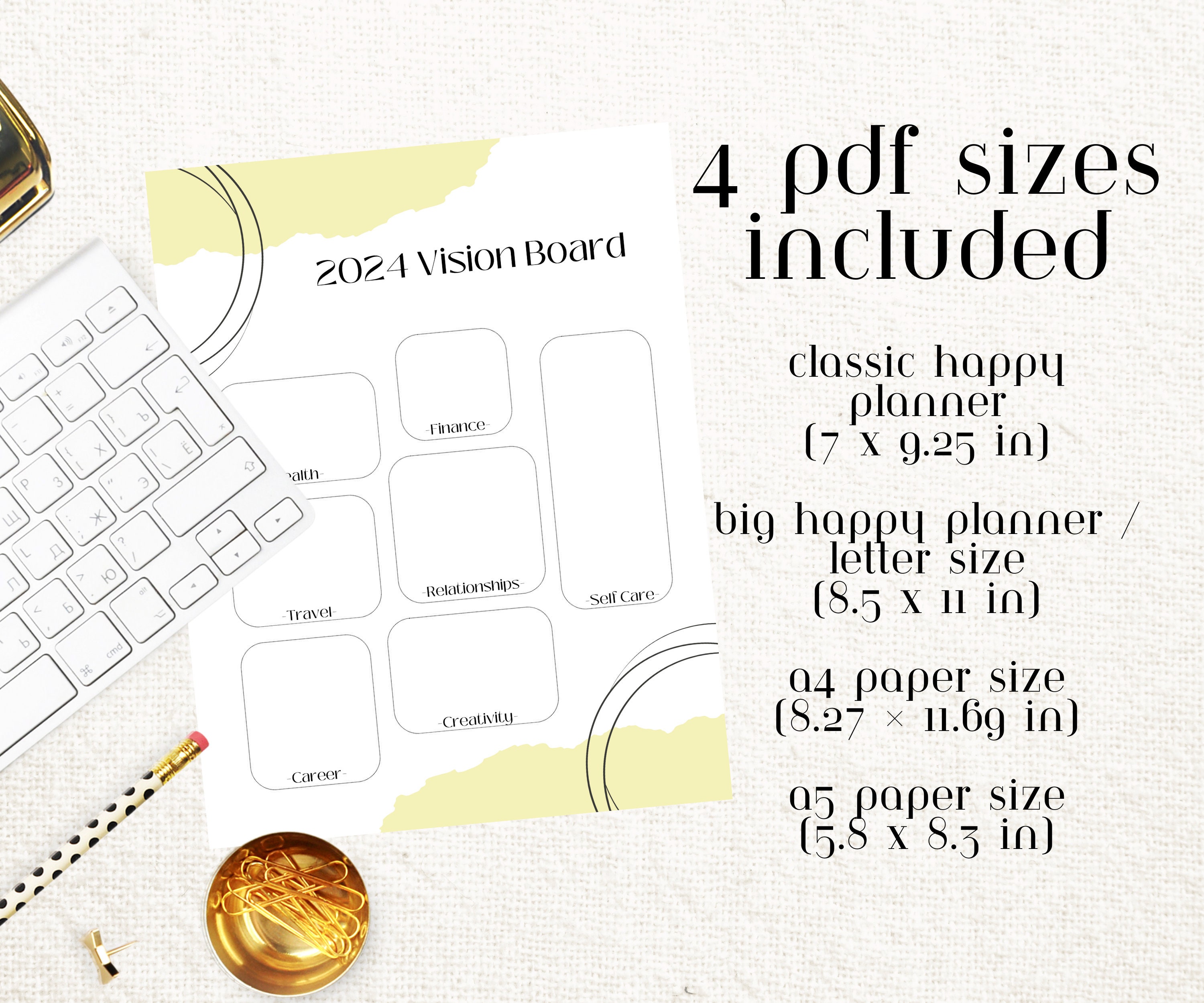 Vision Board Template Pack, 2024 Vision Board Printables for Vision ...