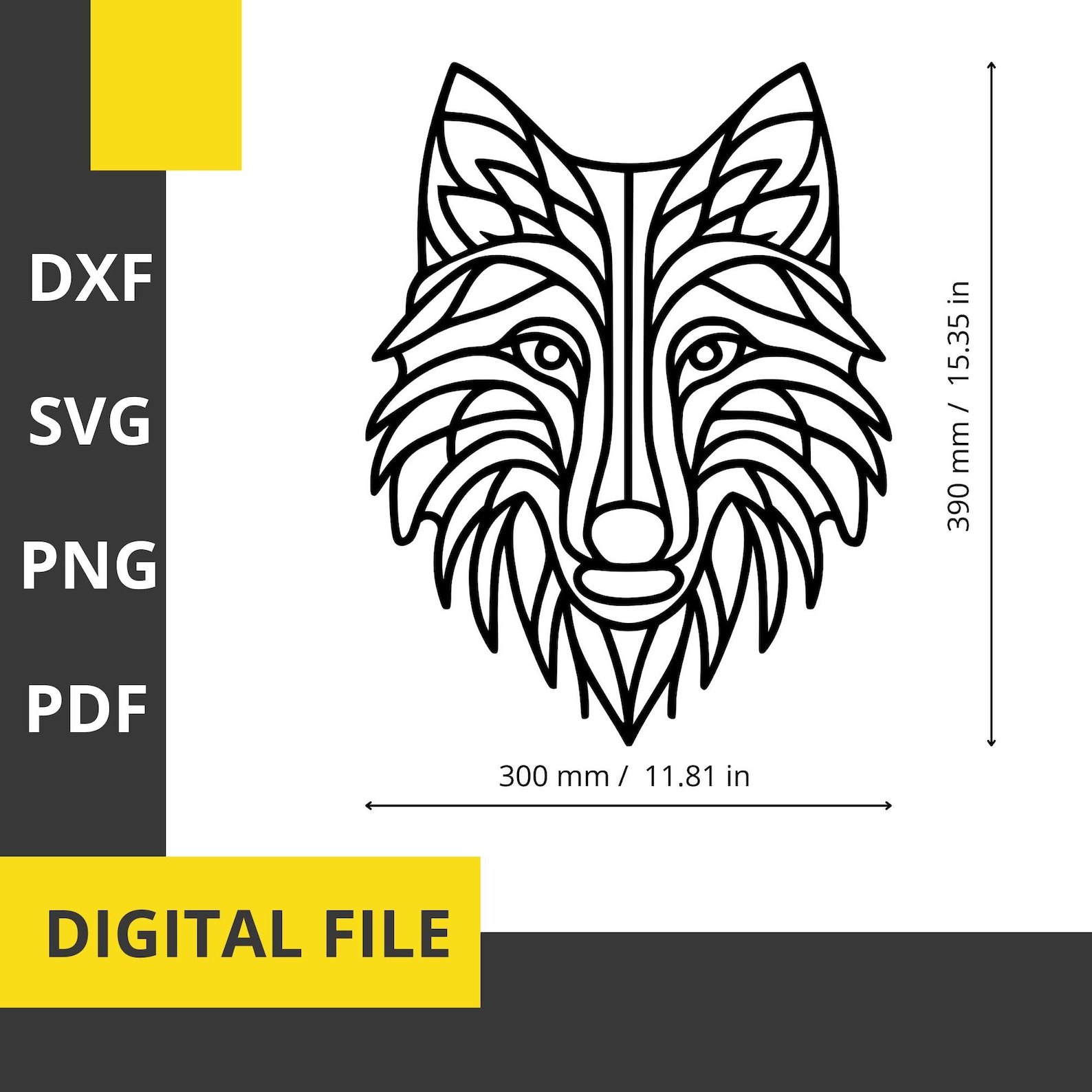 Geometric Wolf Head – Laser Cut Files, Metal Wall Art SVG, DXF, PNG ...