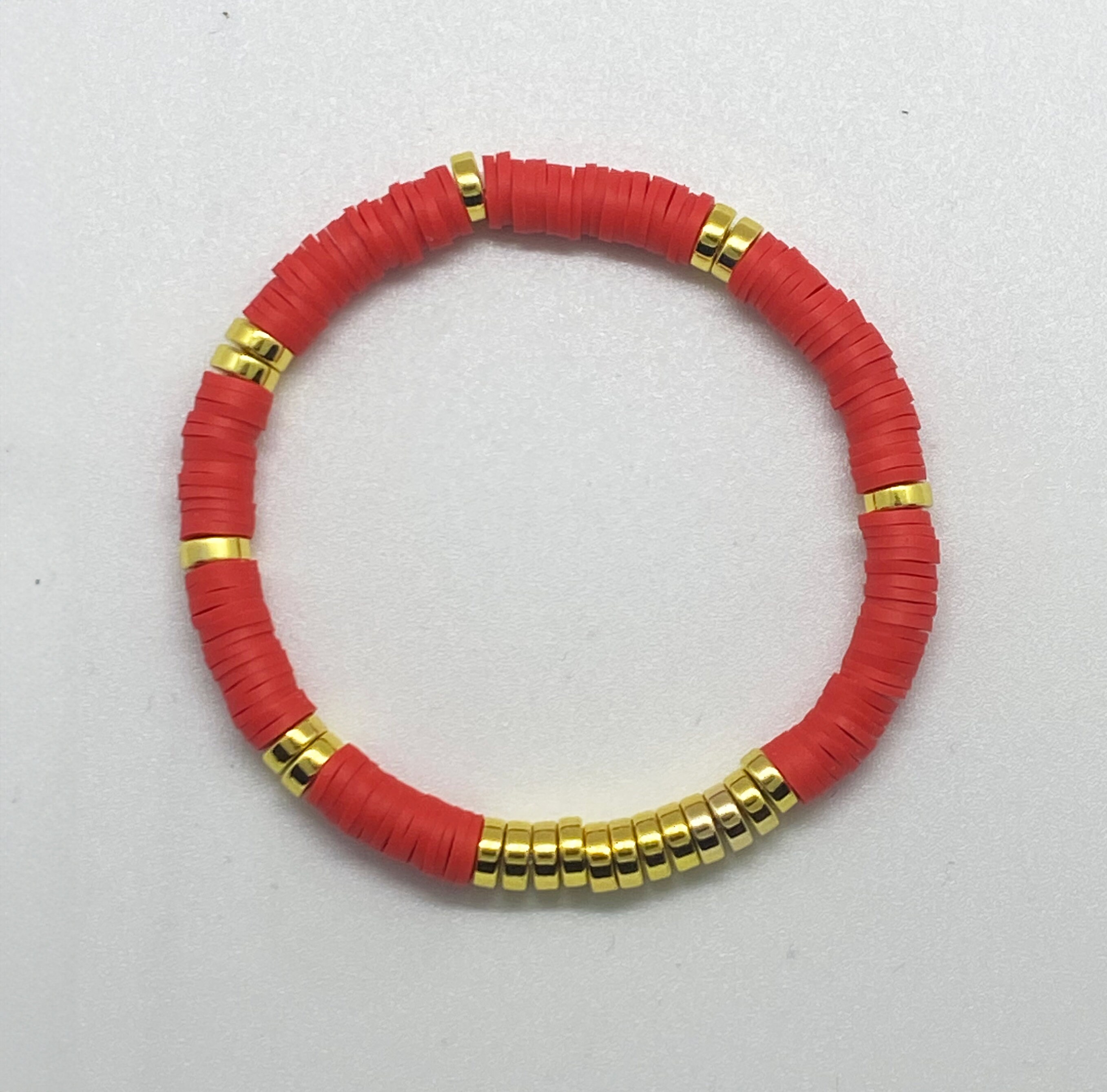 Handmade Red Clay Beads With 18K Gold Filled Beads - Gold Plated Heart ...