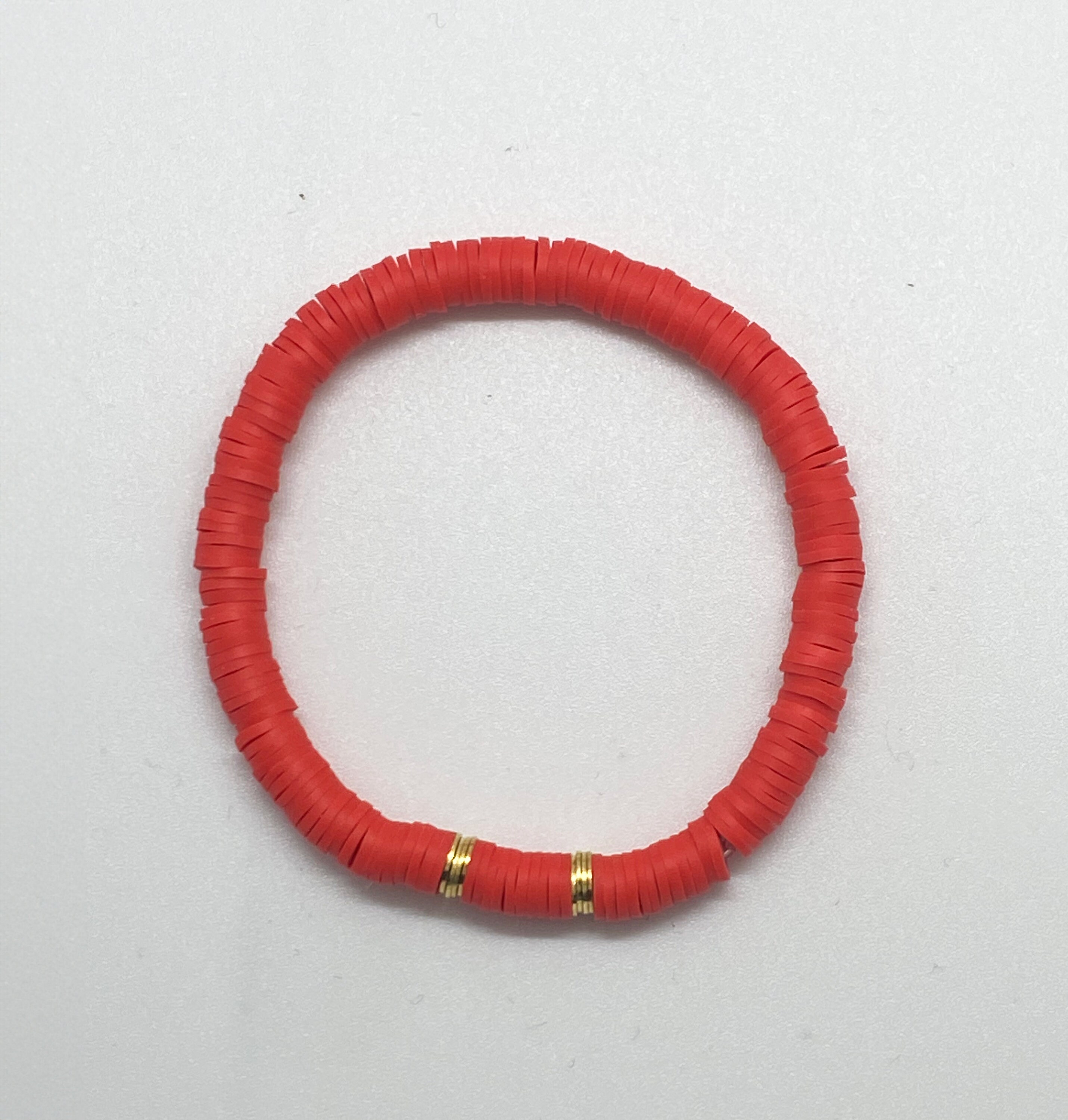 Handmade Red Clay Beads With 18K Gold Filled Beads - Gold Plated Heart ...