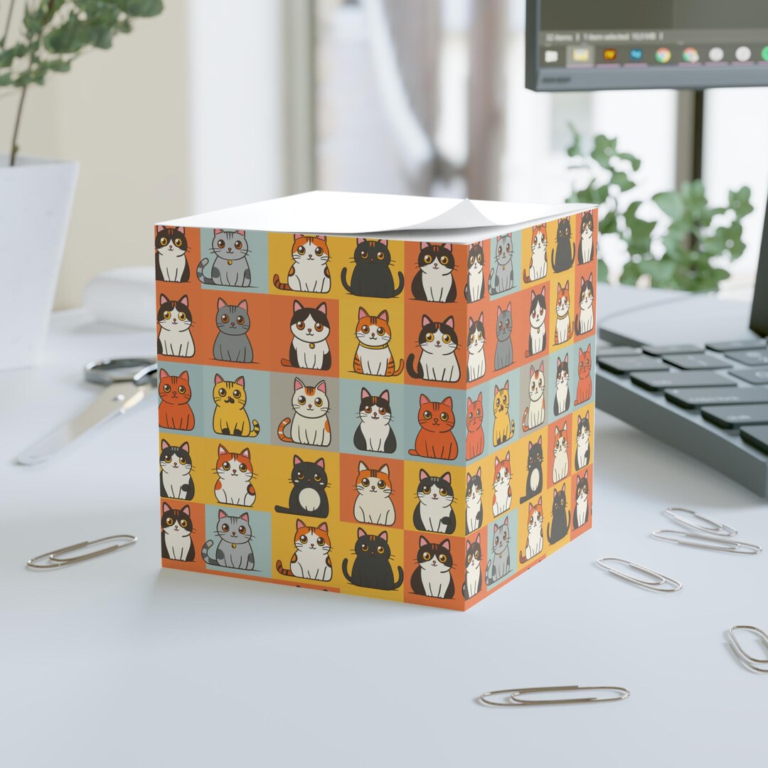 Cute Cat Faces Note Cube Fun Office Supplies for Cat Lovers Sticky Memo ...