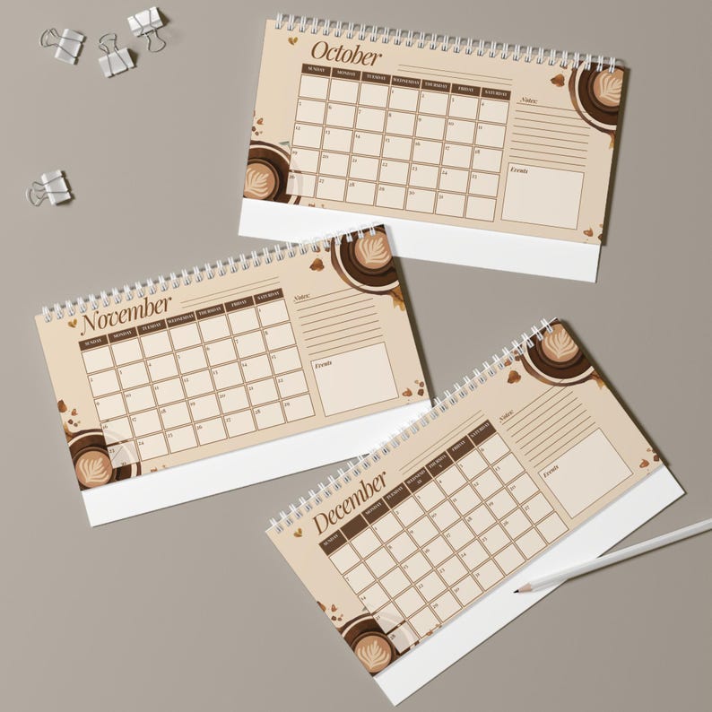 2025 Coffee-themed Desk Calendar Cute Latte Art & Cafe-inspired Monthly ...