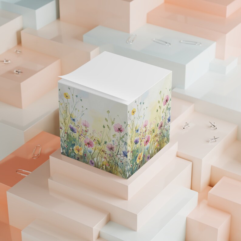 Wildflower Sticky Note Cube, Office Desk Accessory, Decorative Memo ...