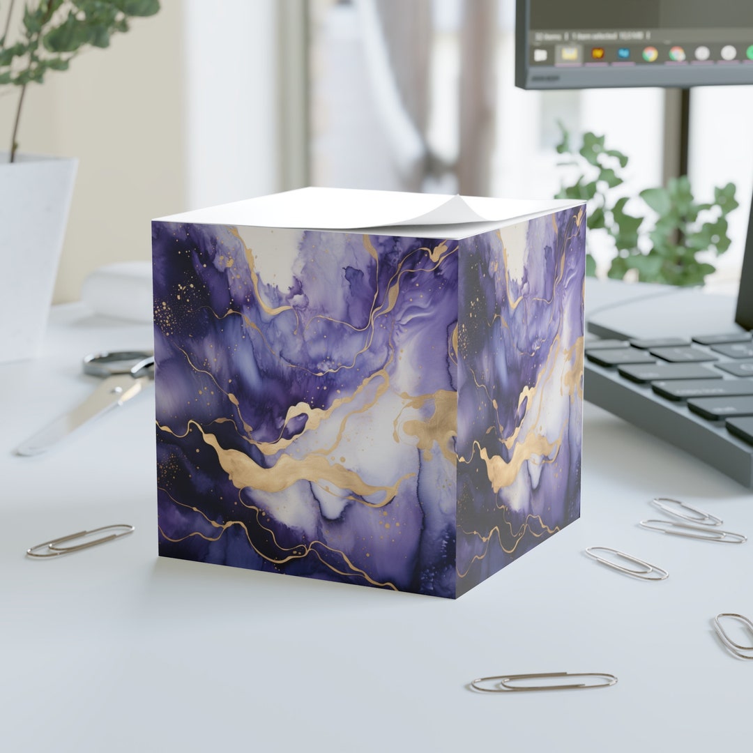 Plum Purple Marbled Note Cube, Desk Decorations, Sticky Notes, Post It ...
