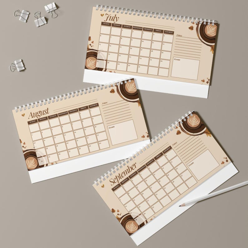 2025 Coffee-themed Desk Calendar Cute Latte Art & Cafe-inspired Monthly ...