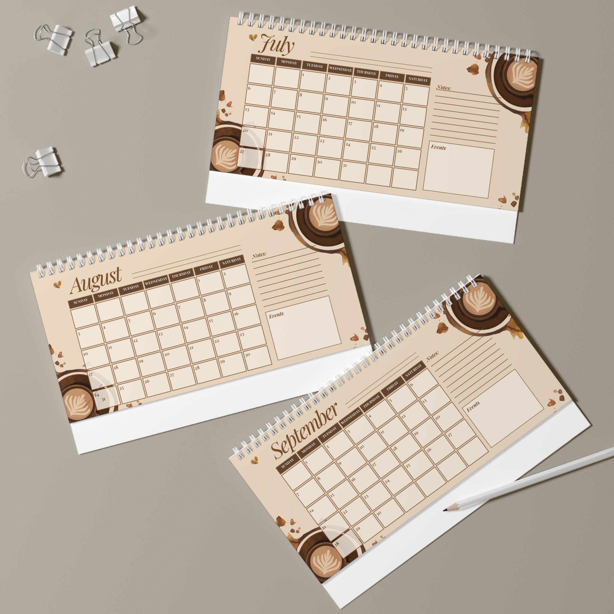 2025 Coffee-themed Desk Calendar Cute Latte Art & Cafe-inspired Monthly ...