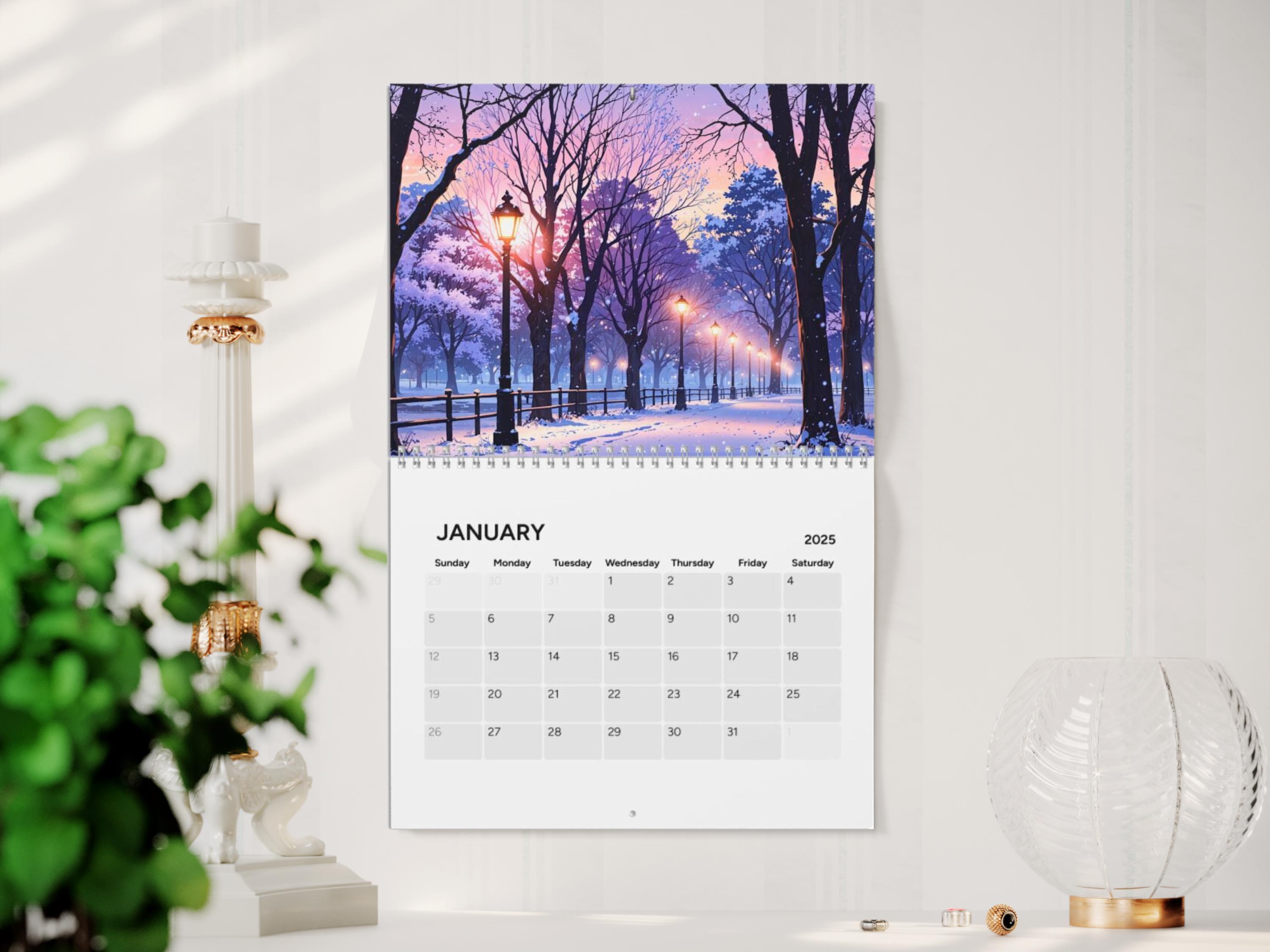 2025 Lofi Aesthetic Calendar With Scenic Winter and Spring Landscapes ...
