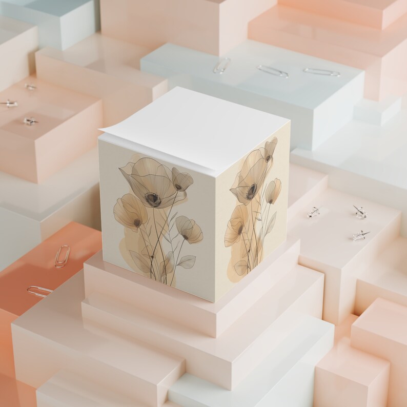 Vintage Transparent Poppy Note Cube, Retro Floral Design, Stylish ...