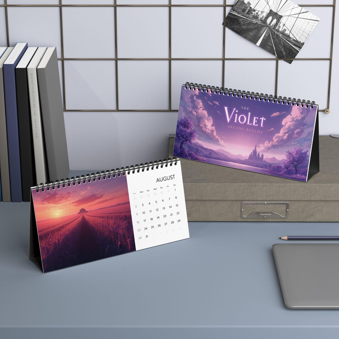 Violet Realms Desk Calendar (2026 Grid) - Etsy