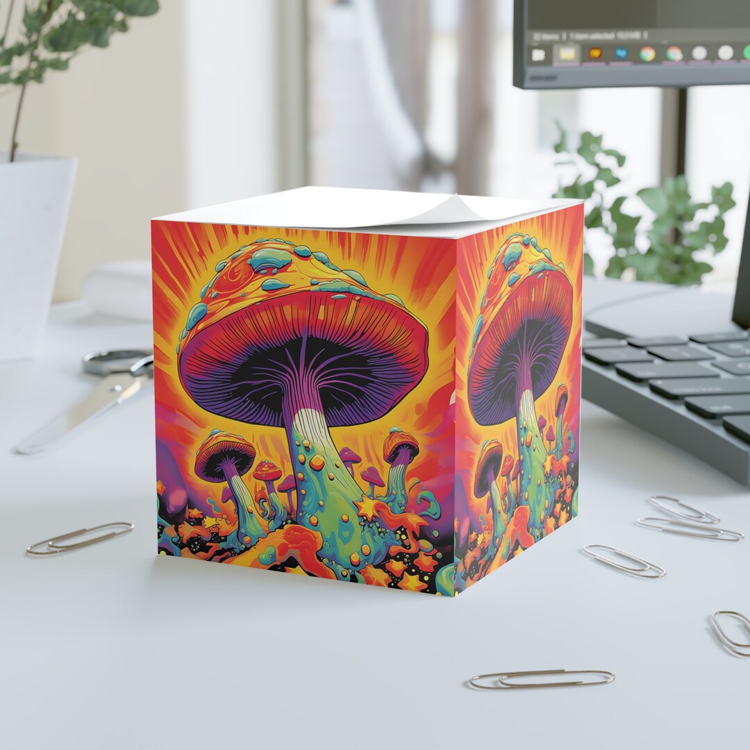 Psychedelic Mushroom Sticky Note Cube 3x3 Memo Pad, 700 Sheets, Desk ...