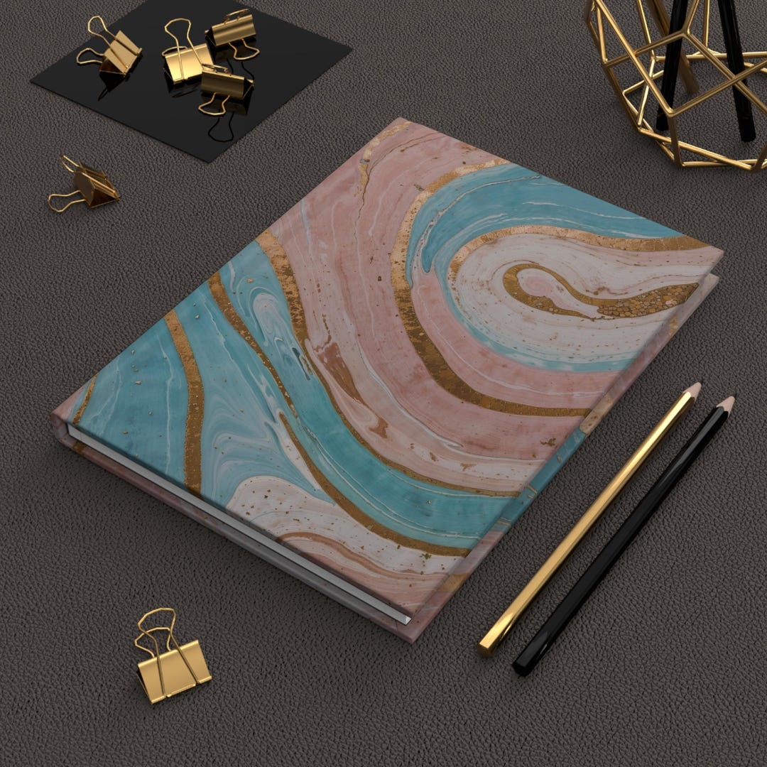 Pastel Blue and Pink Marble Notebook - Chic Gold Accents Journal ...