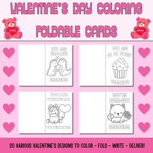 Valentine's Day Cards - Coloring Pages, Printable PDF, Foldable (with ...