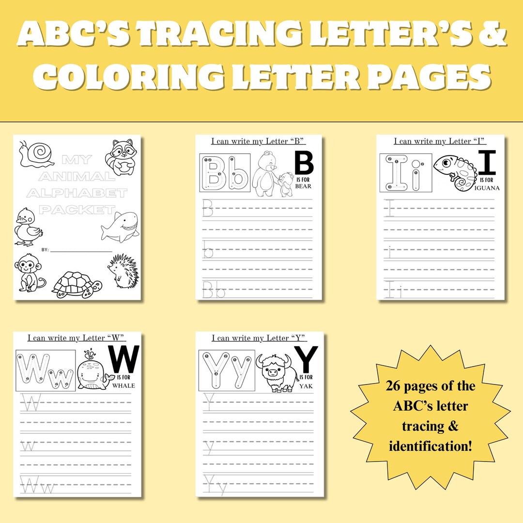 Alphabet Practice Animal Coloring Worksheets, 26 Pages of ABC Practice ...