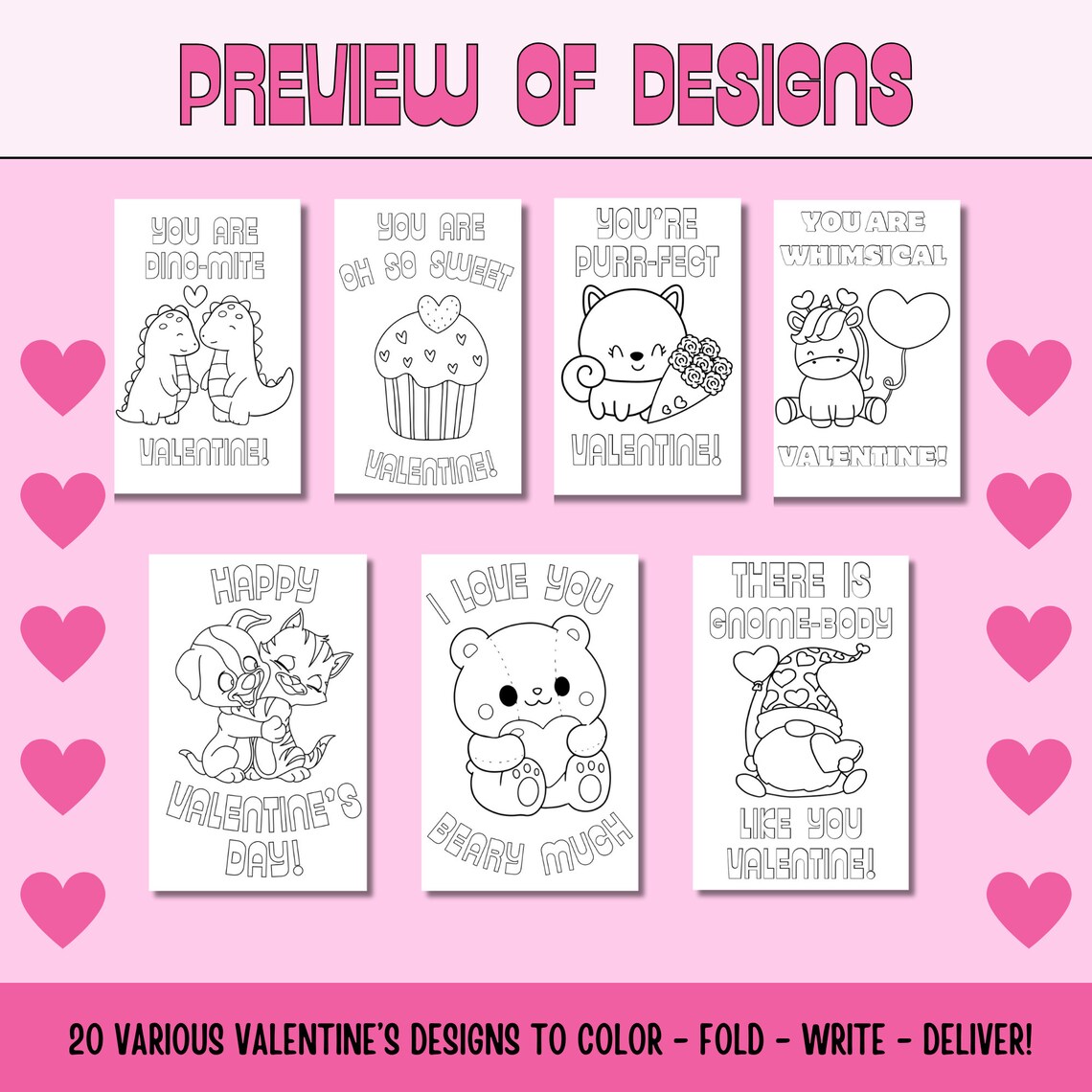 Valentine's Day Cards - Coloring Pages, Printable PDF, Foldable (with ...