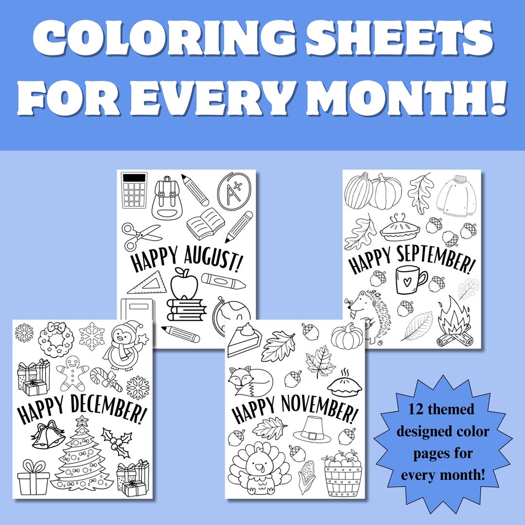 Printable Coloring Sheets for Each Month, Themed Coloring Sheets, 12 ...
