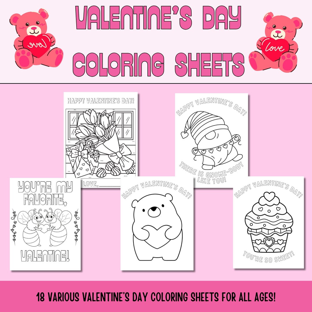 Valentine's Day Coloring Worksheets, Valentine PDF Coloring Pages ...