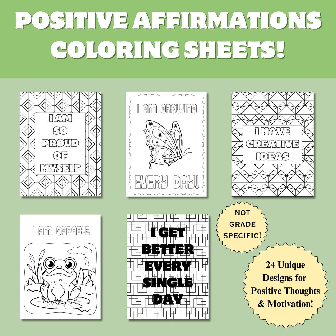Positive Affirmations Coloring Sheets - 24 Positive Self-talk Coloring ...