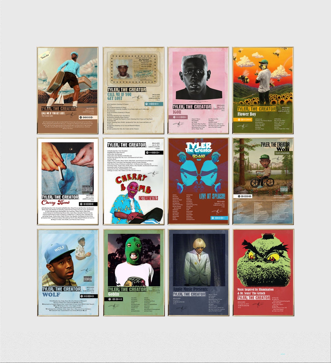 Tyler the Creator All Album Poster Set of 12, Tyler the Creator Album ...