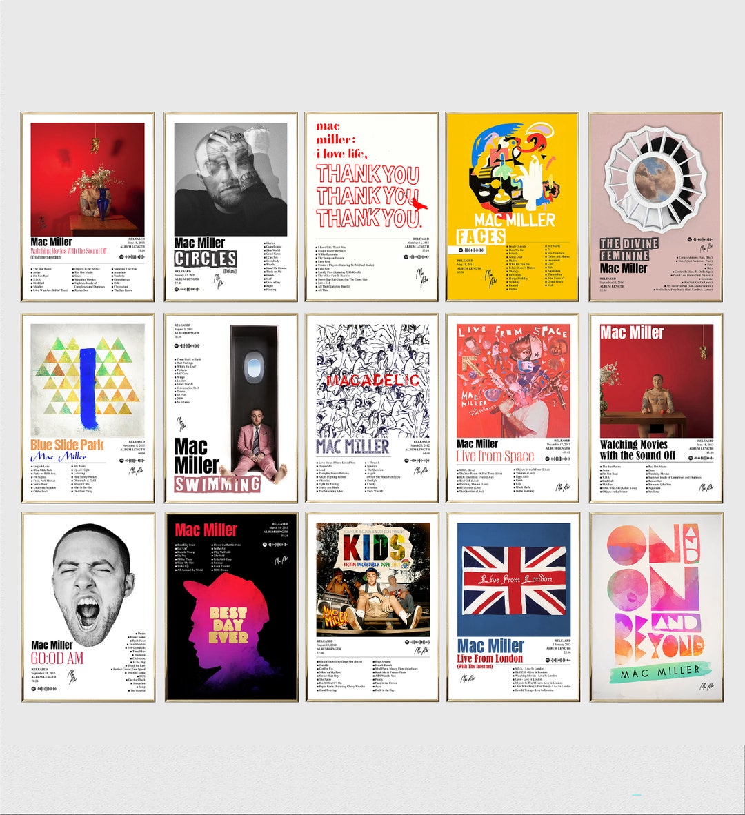 Miller Poster Set of 15, All Album Cover Posters, Song Poster Print ...