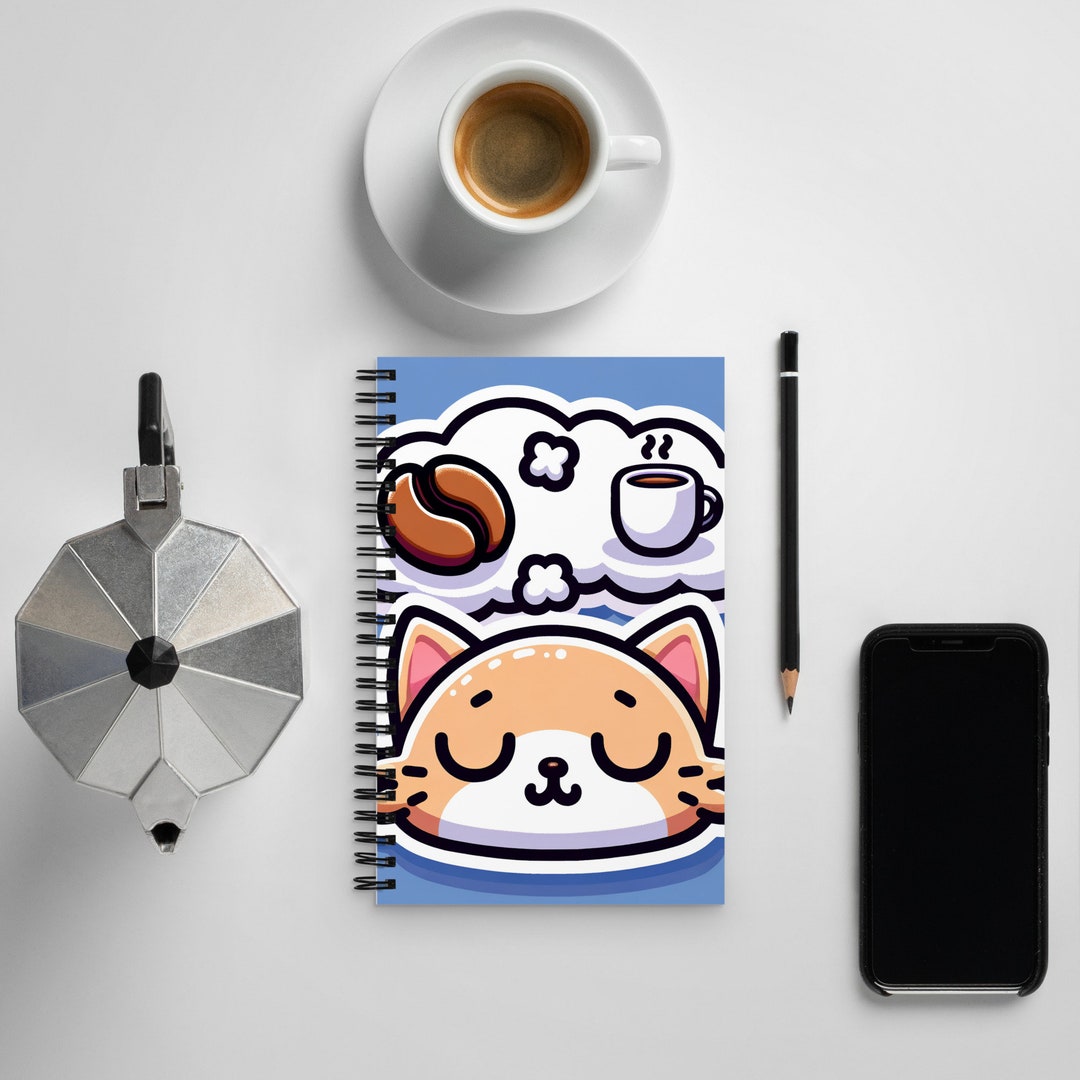 Notebook Coffee Gift, Coffee Cat Fun, Humor Spiral Notebook, Coffee ...