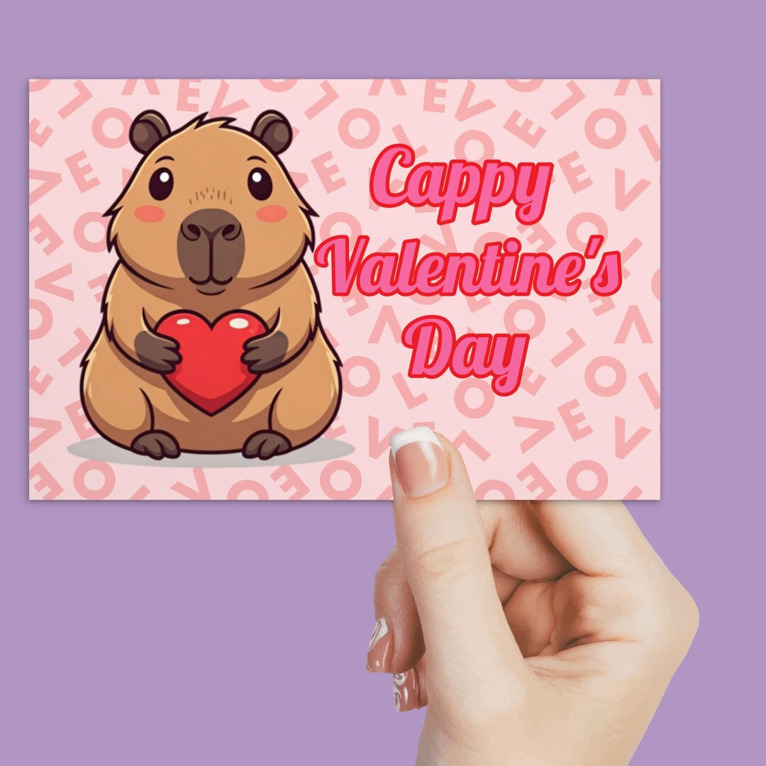 Capybara Valentine's Day Card Flat Cute Valentine Card Classroom Set ...