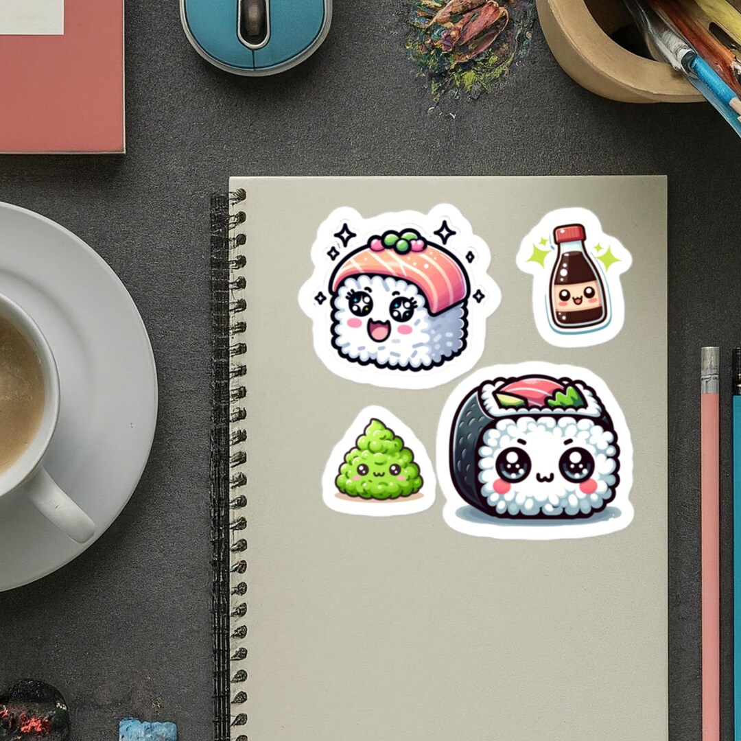 Sushi Sticker Set Stickers Fun Cute Sushi Food Humor Kitchen Baking ...