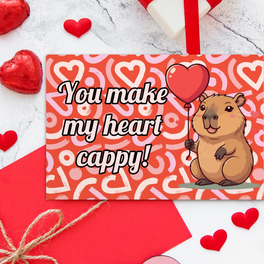 Capybara Valentine's Day Card Flat Cute Valentine Card Classroom Set ...