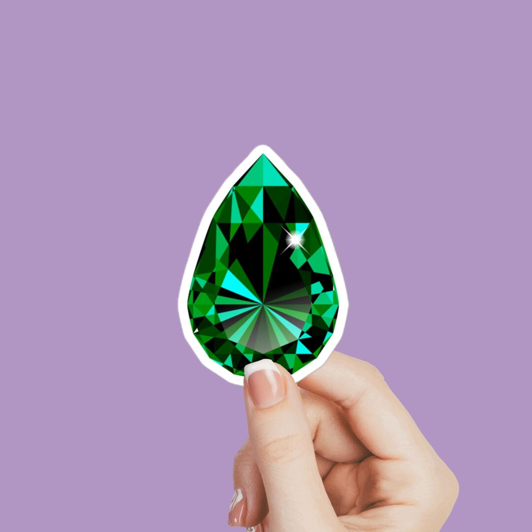 Emerald Gemstone Sticker, Pear Cut Emerald Faceted Sticker, Emerald ...