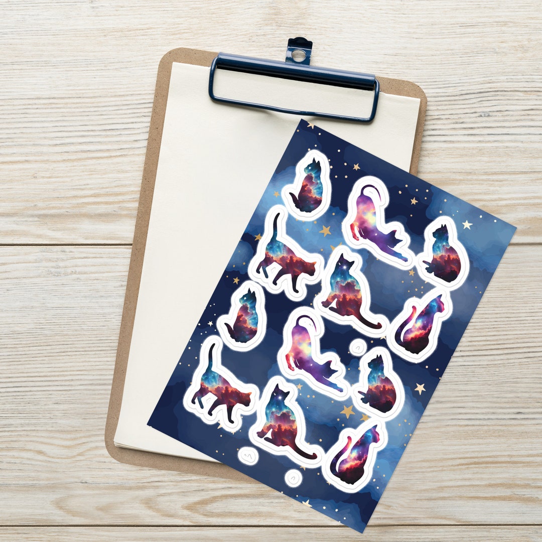 Cats Sticker Sheet, Cosmic Cats Stickers, Cat Lovers Stickers, Cats ...