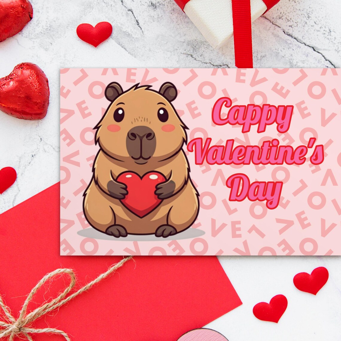 Capybara Valentine's Day Card Flat Cute Valentine Card Classroom Set ...