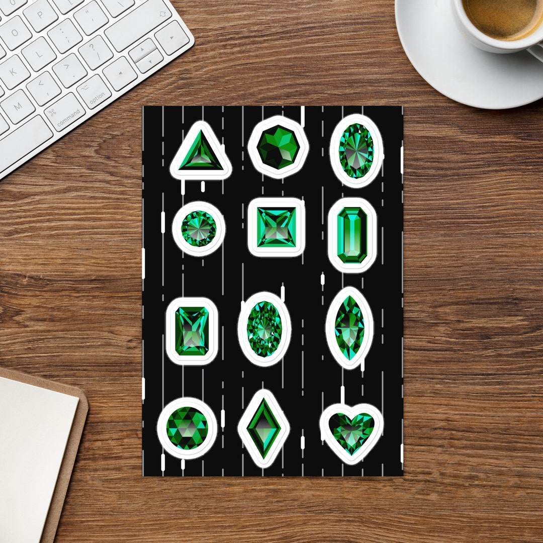 Emerald Sticker Sheet, Emerald Gemstone Stickers, Faceted Emerald ...