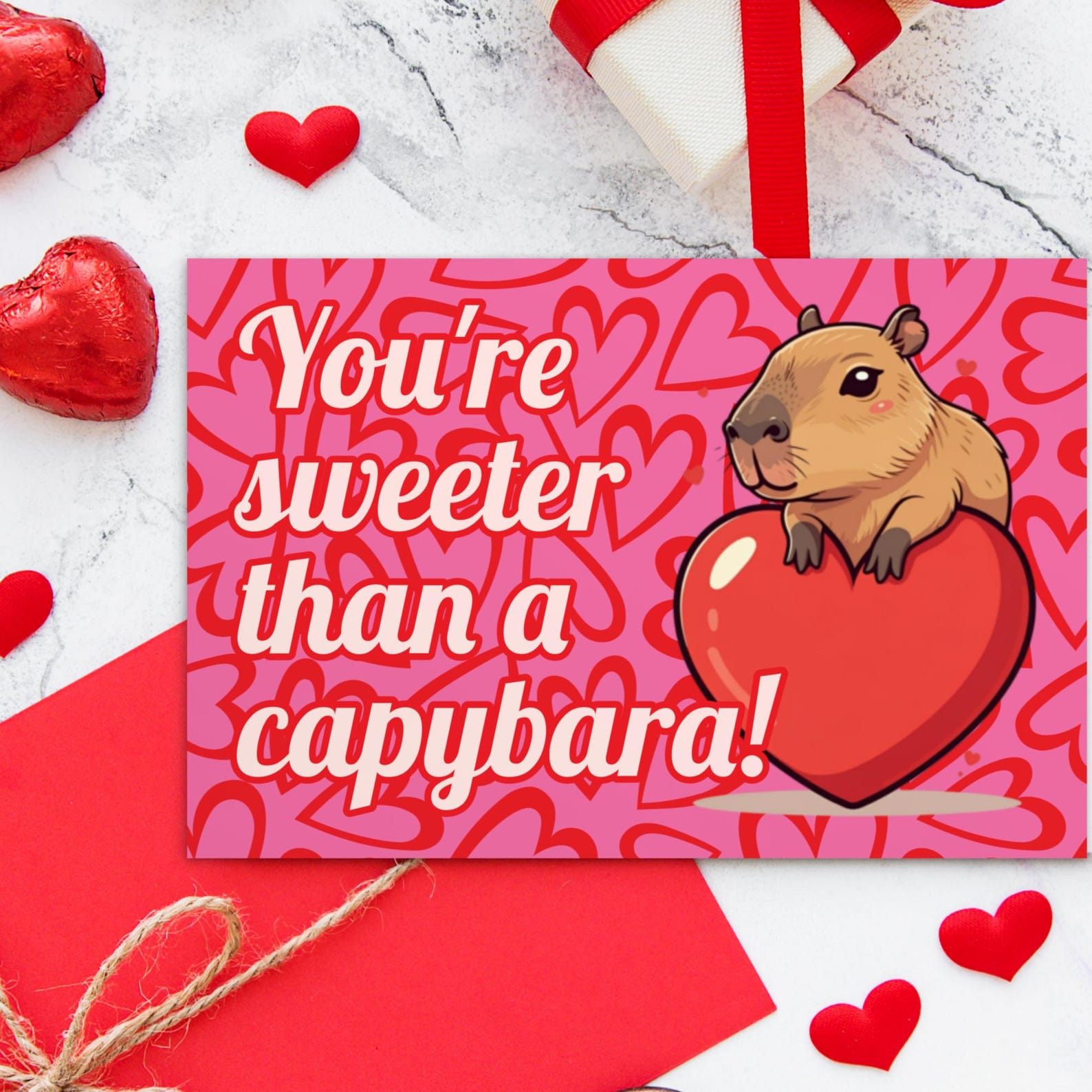 Capybara Valentine's Day Card Flat Cute Valentine Card Classroom Set ...