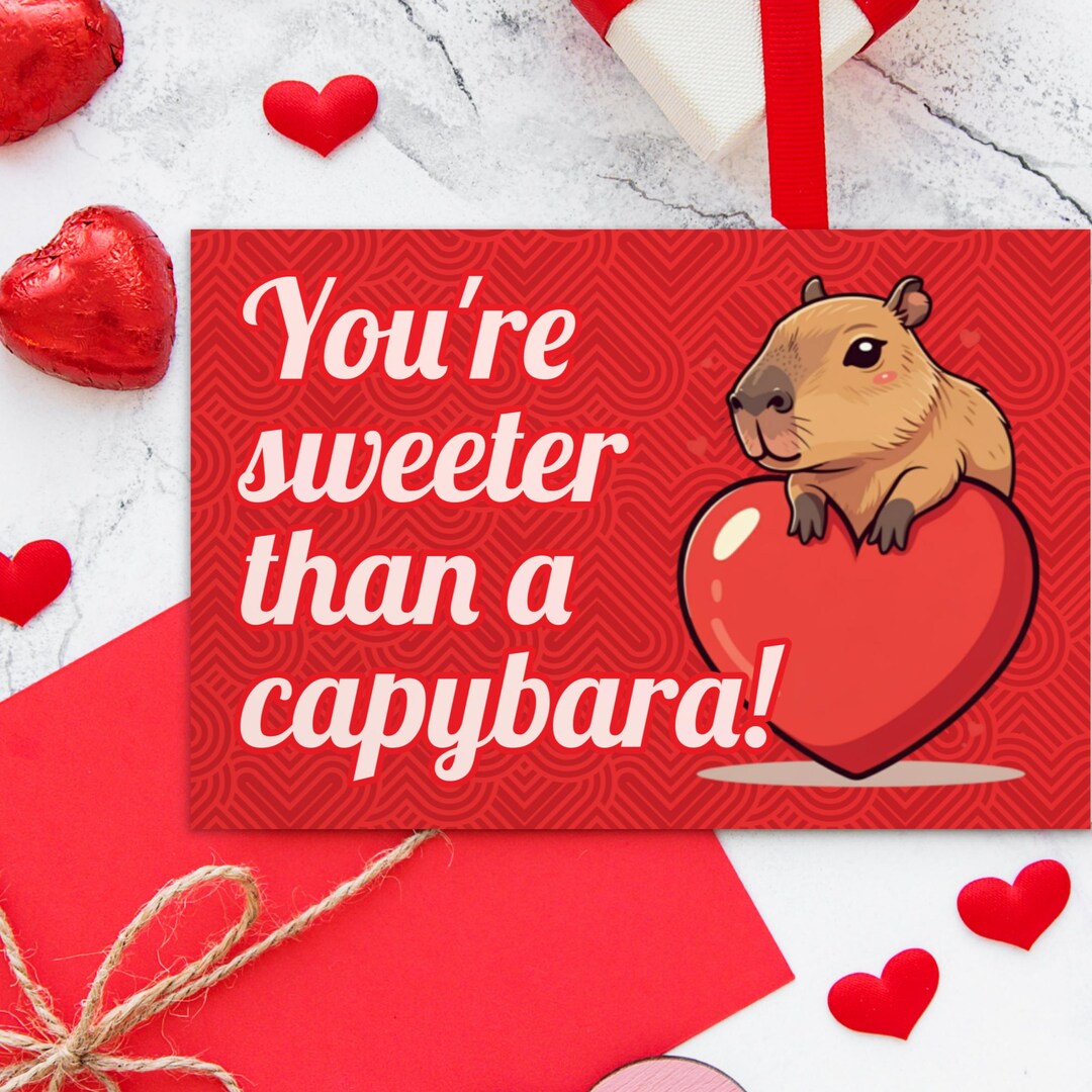 Capybara Valentine's Day Card Flat Cute Valentine Card Classroom Set ...